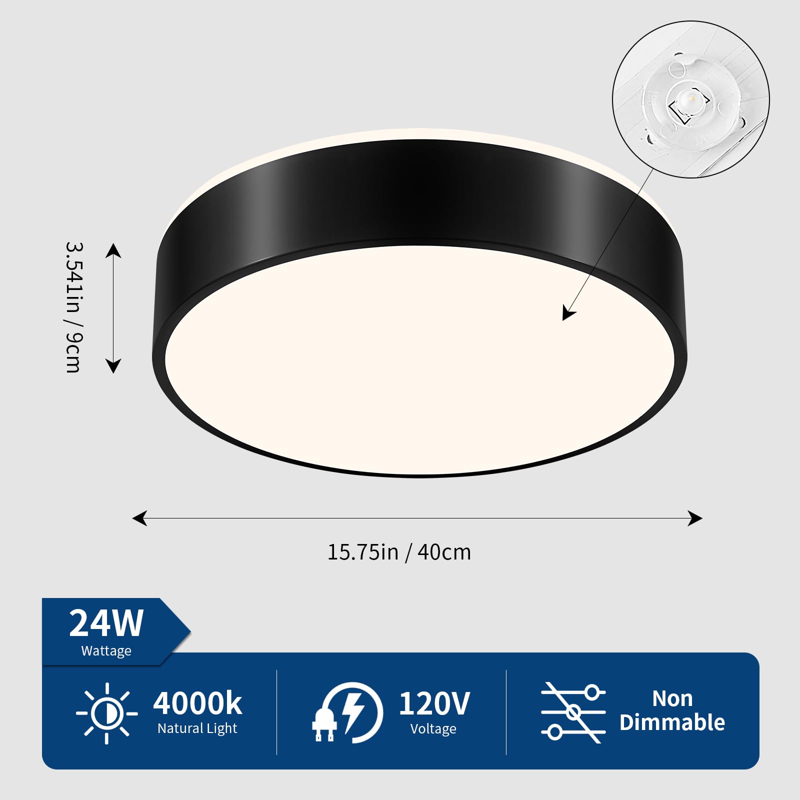 Vikaey Black LED Ceiling Light, Modern Flush Mount Ceiling Light ...