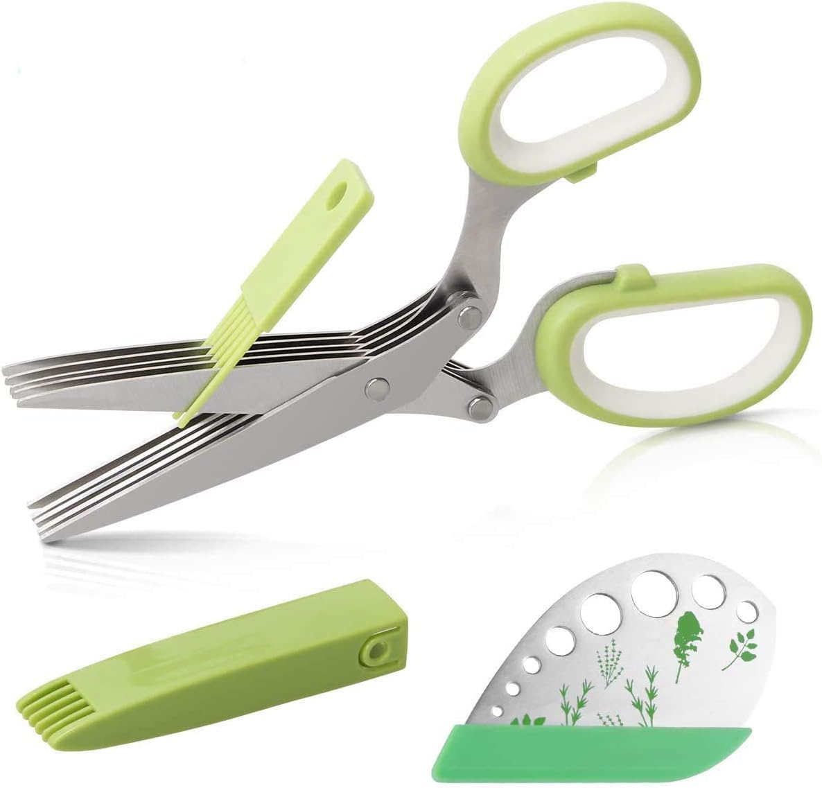 CoiTek Herb Scissors and Stripper Set - Stainless Steel 5-Blade Cutter ...