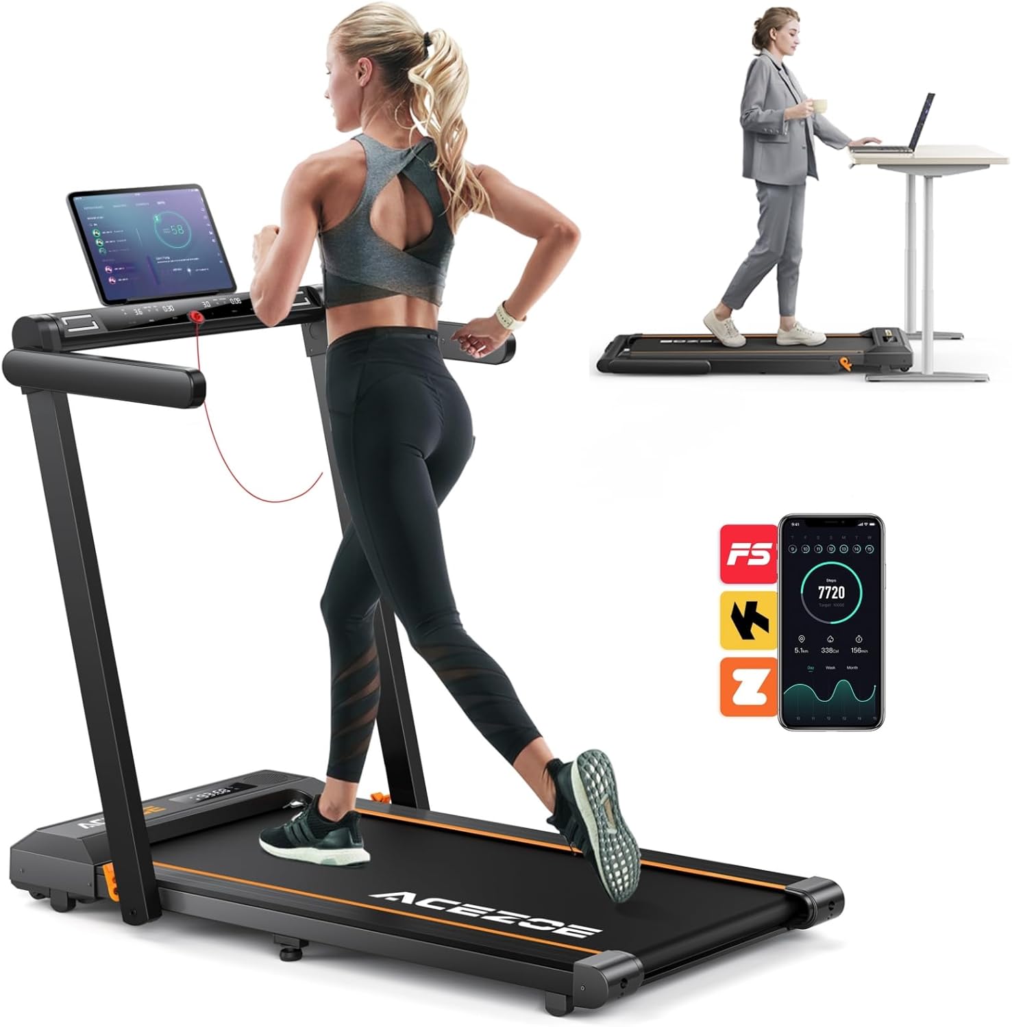 Amazon.com : Acezoe 2 in 1 Foldable Treadmill, 2.5HP Under Desk ...