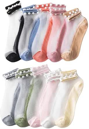 Amazon.com: FZBNSRKO 7 Pairs Sheer Mesh Socks,Womens Girls Pearls Lace ...
