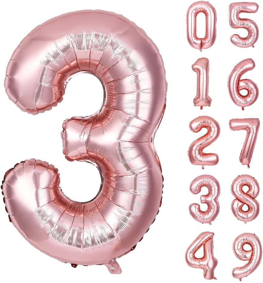 Amazon.com: 40 Inch Rose Gold Number Balloons, Large Digital 3 Balloon ...