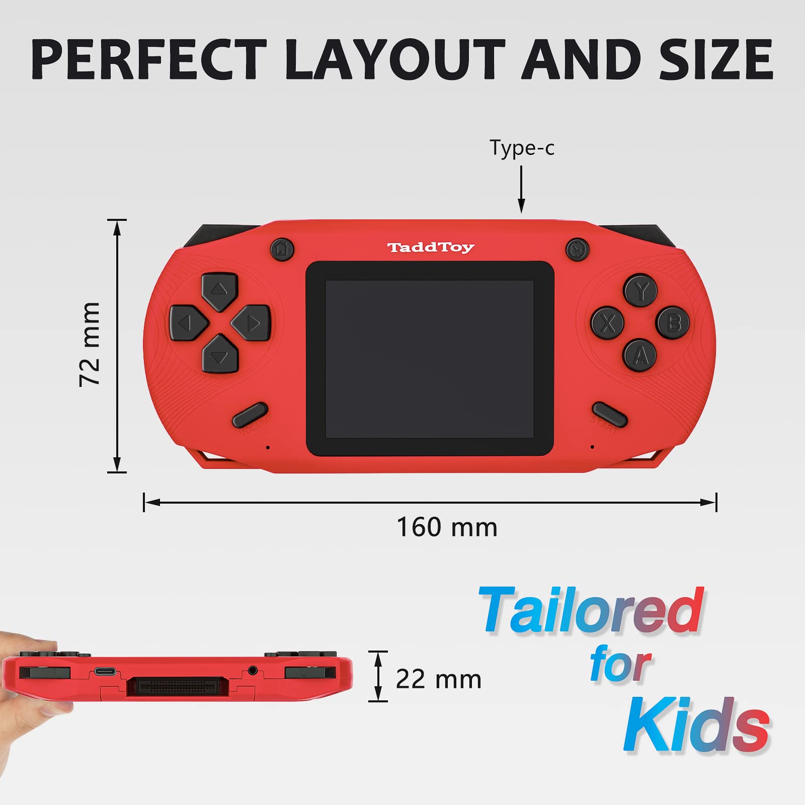 TaddToy 16 Bit Handheld Game Console for Kids Adults, 3.0'' Large ...