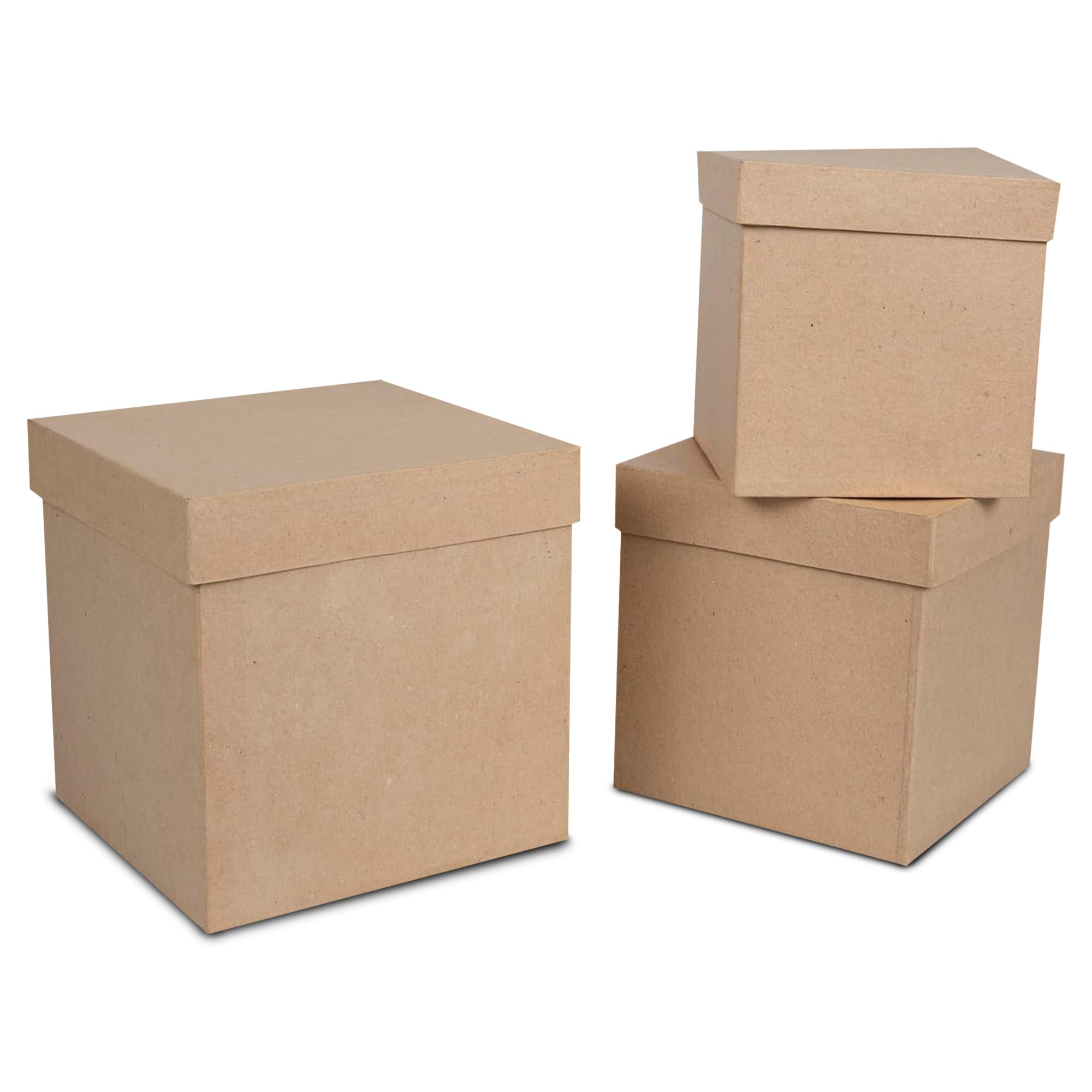 Amazon.com: Square Paper Mache Boxes With Lids (Set Of 3) - Brown Kraft ...