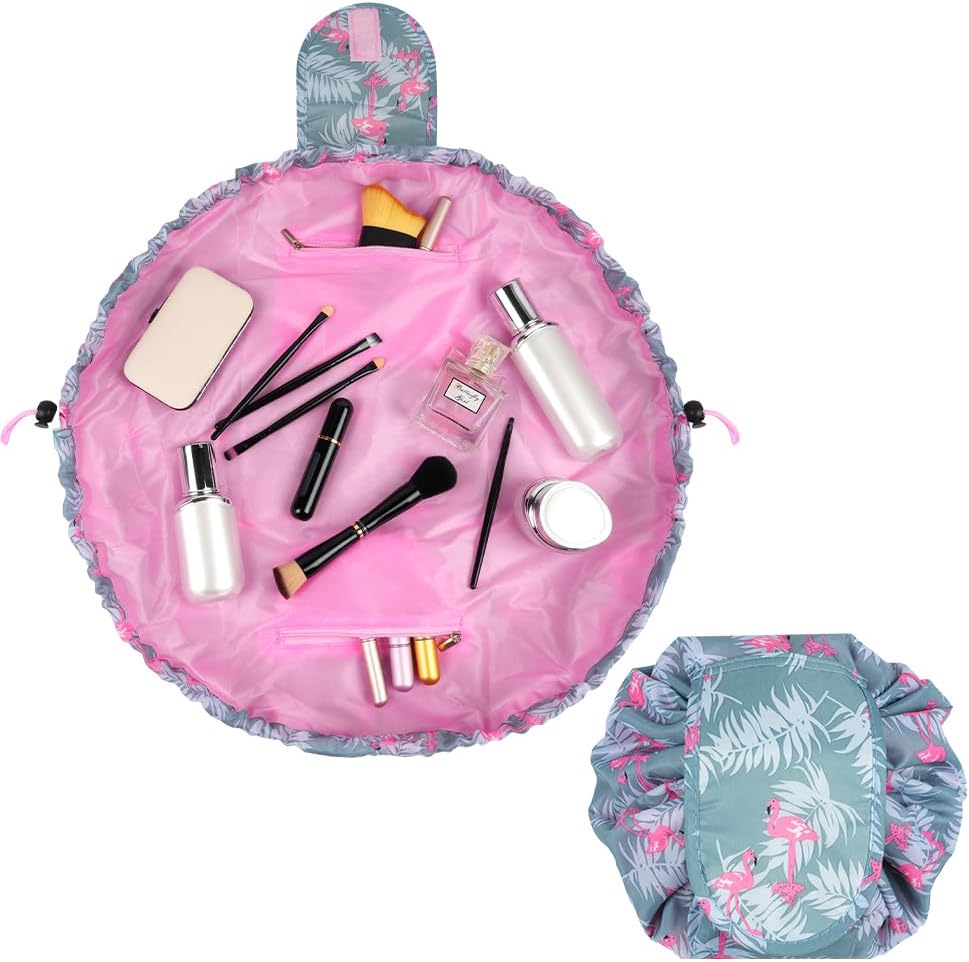URAQT Lay Flat Drawstring Makeup Bag, Large-Capacity Travel Cosmetic ...