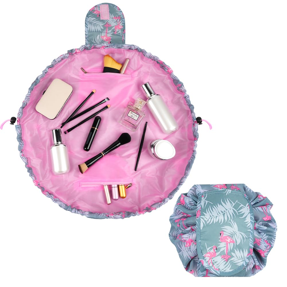 URAQT Lay Flat Drawstring Makeup Bag, Large-Capacity Travel Cosmetic ...
