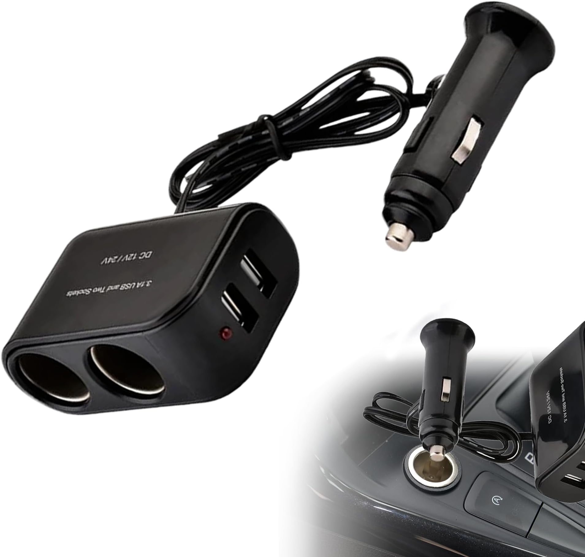 Dual Double Twin Socket 12v Car Cigarette Lighter Adapter - LEADS U ...