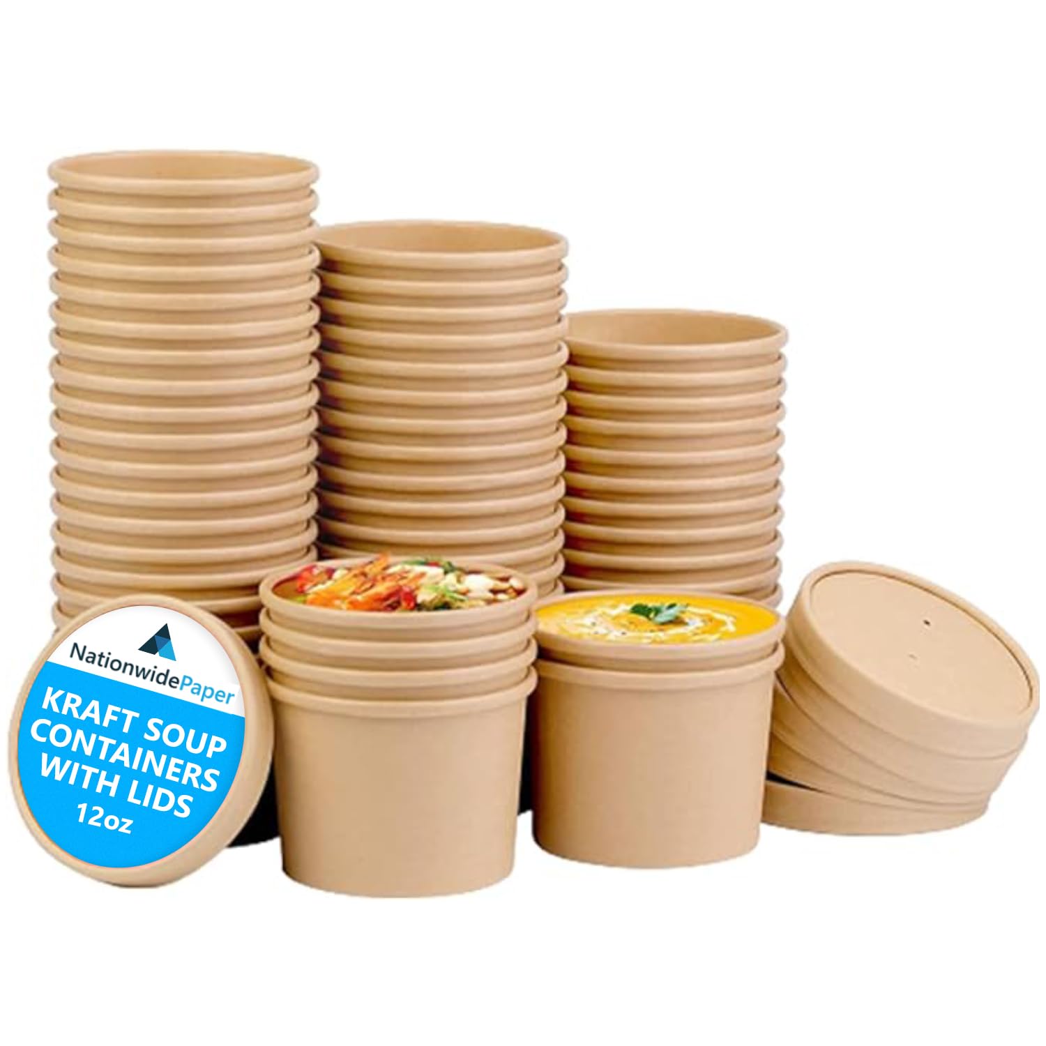Nationwide Paper 12oz Brown Kraft Soup Containers with Lids 25 Pcs ...