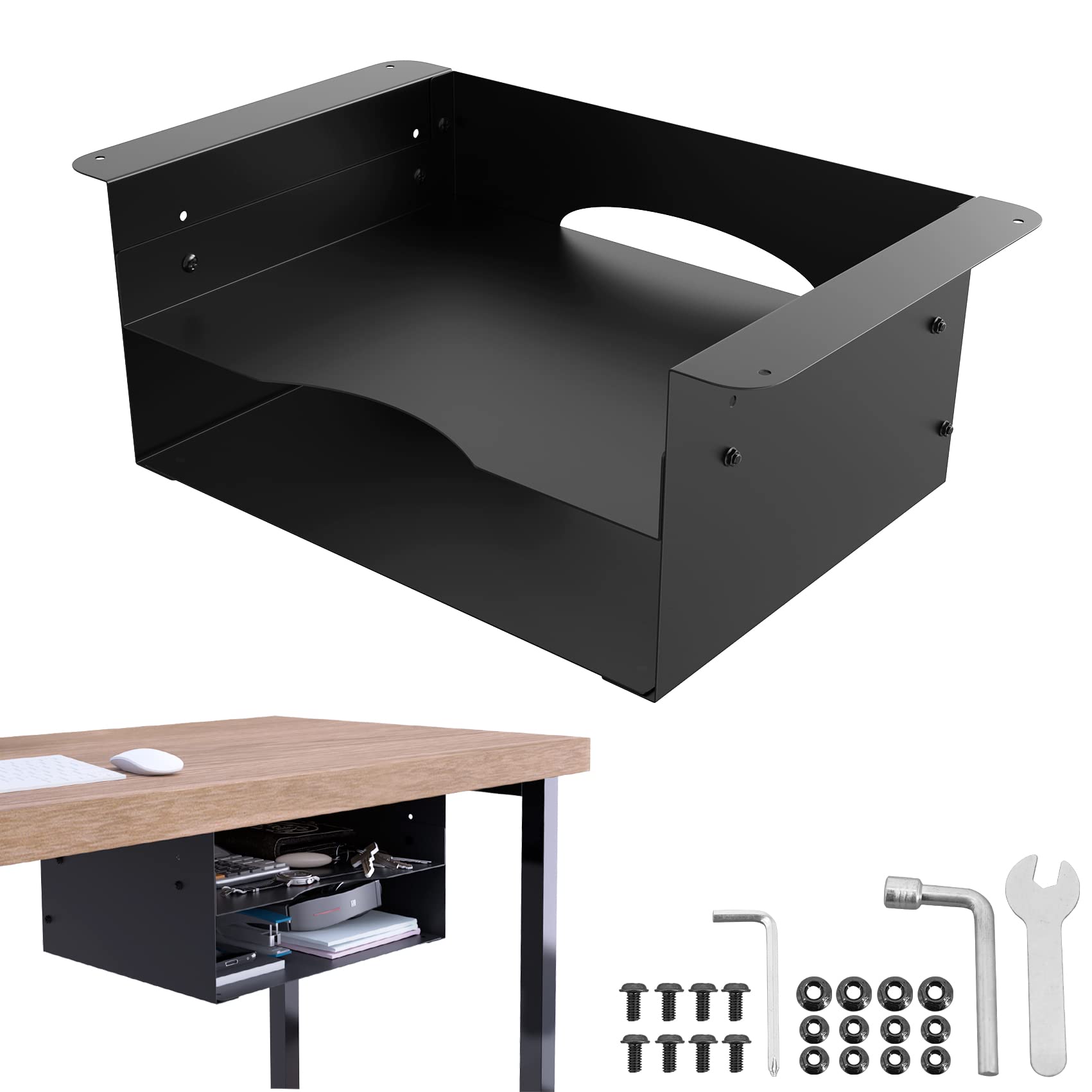 Amazon.com: GOME Under Desk Storage Metal Shelf Double Layer Design ...