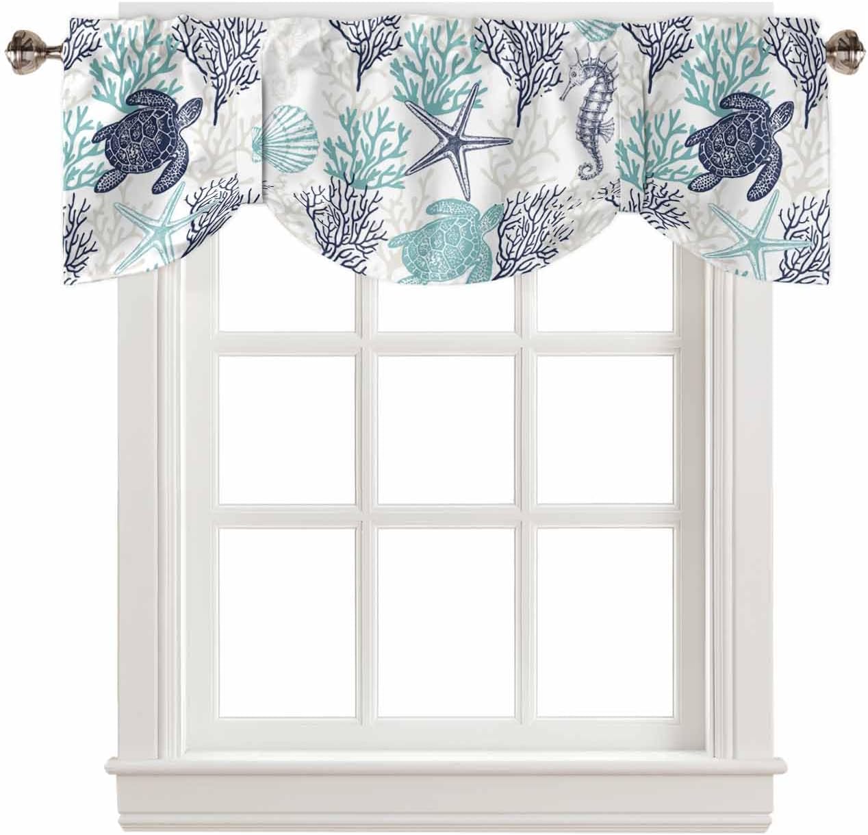 Amazon.com: RisQiten Teal Blue Coastal Tie Up Valance Curtains for ...