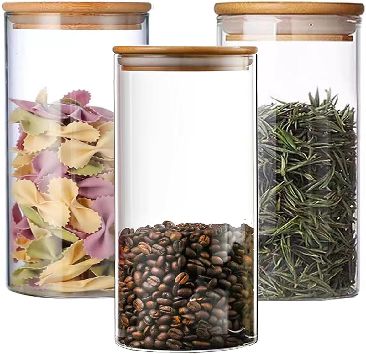 NAVACALA Round Glass Storage Jars with Lids 1300ML Set of 3 - High ...