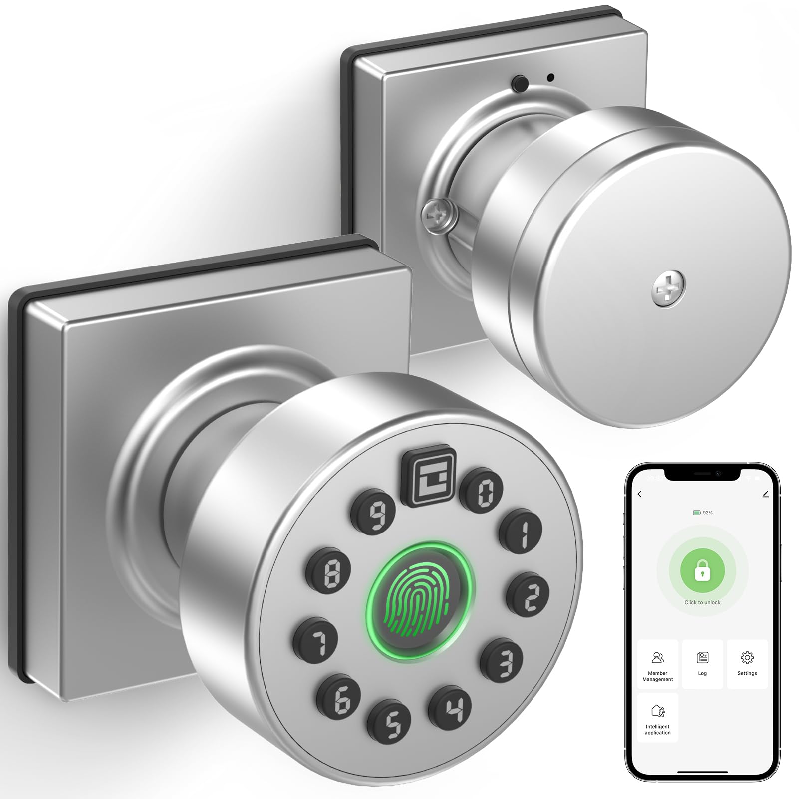 GeekTale Smart Door Knob with Keypad, Smart Door Lock Fingerprint Door ...