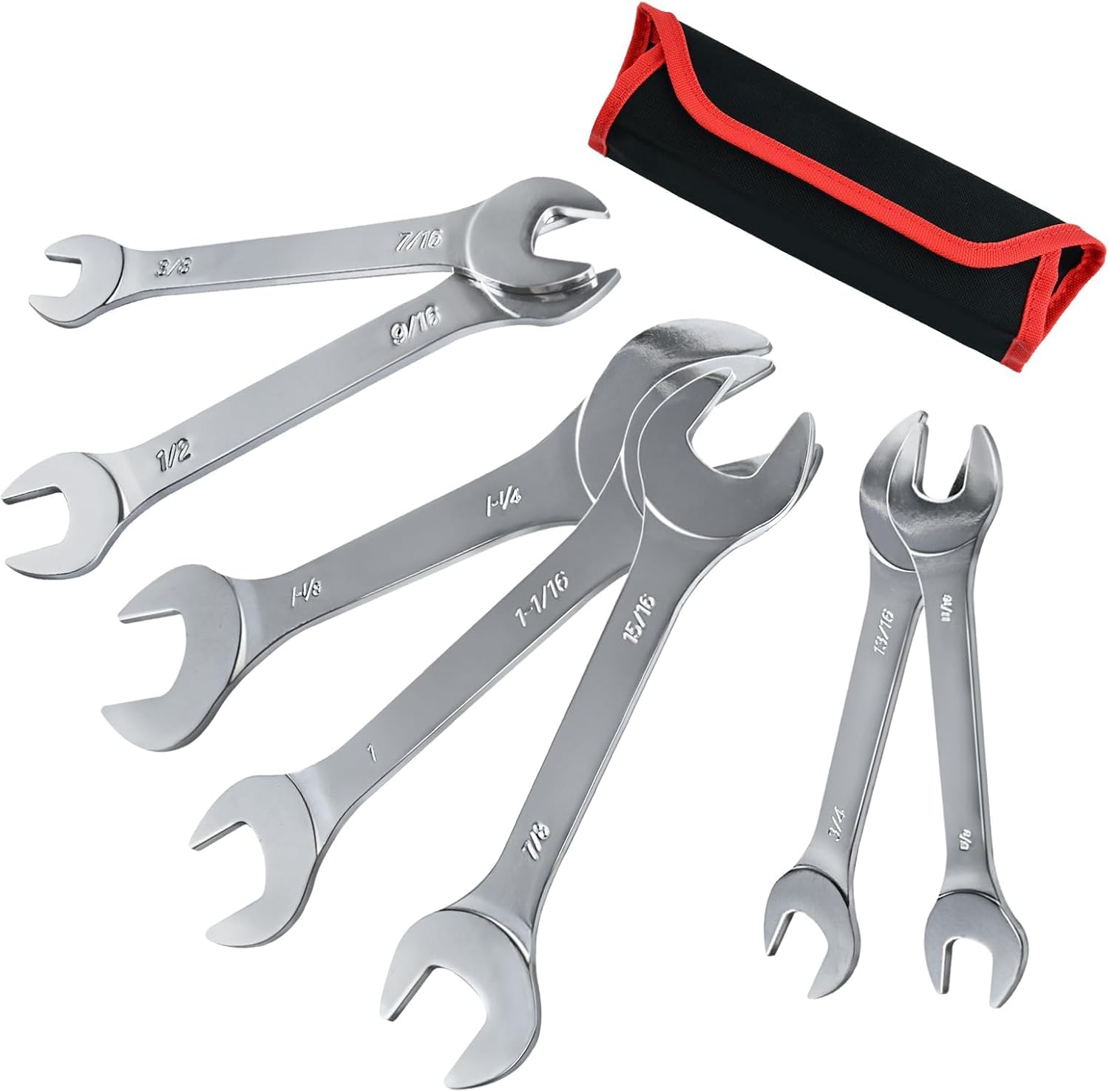 LEONTOOL 7-Piece Super-Thin Open End Wrench Set SAE Including 3/8", 7/ ...