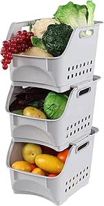 Minekkyes Set of 3 Plastic Kitchen Stacking Baskets, Stacking Open ...