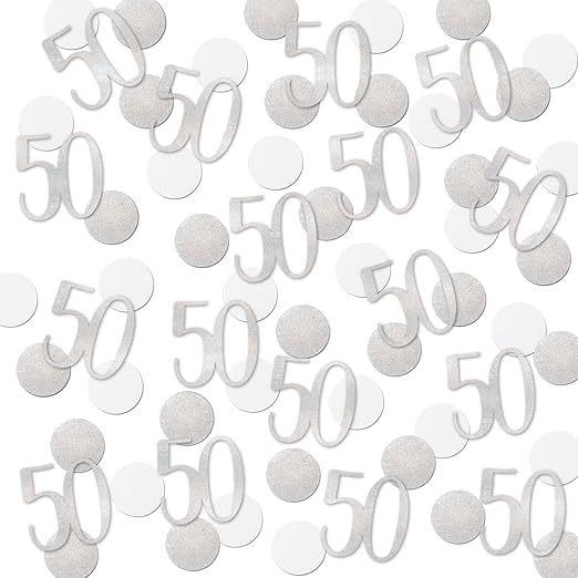 Amazon.com: Silver Glitter 50 Confetti, 50th Birthday Number Confetti ...