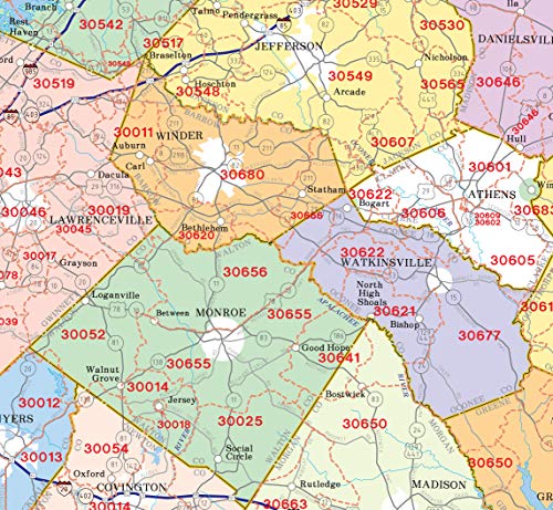 North Georgia Zip Code Wall Map Laminated 2024 - Want It All