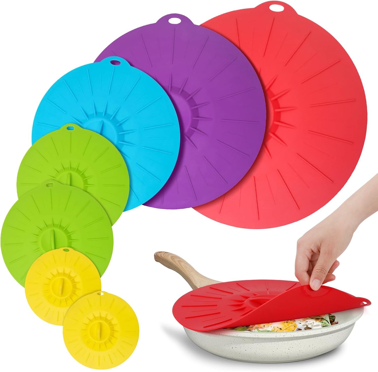 Amazon.com: 7Pcs Food Grade Silicone Lids, Microwave Splatter Cover 5 ...
