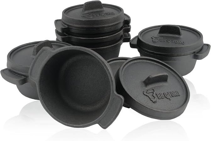 BBQ-Toro Mini Dutch Oven Cast Iron Set | 6 Pieces | Ø 11 cm | Cured ...