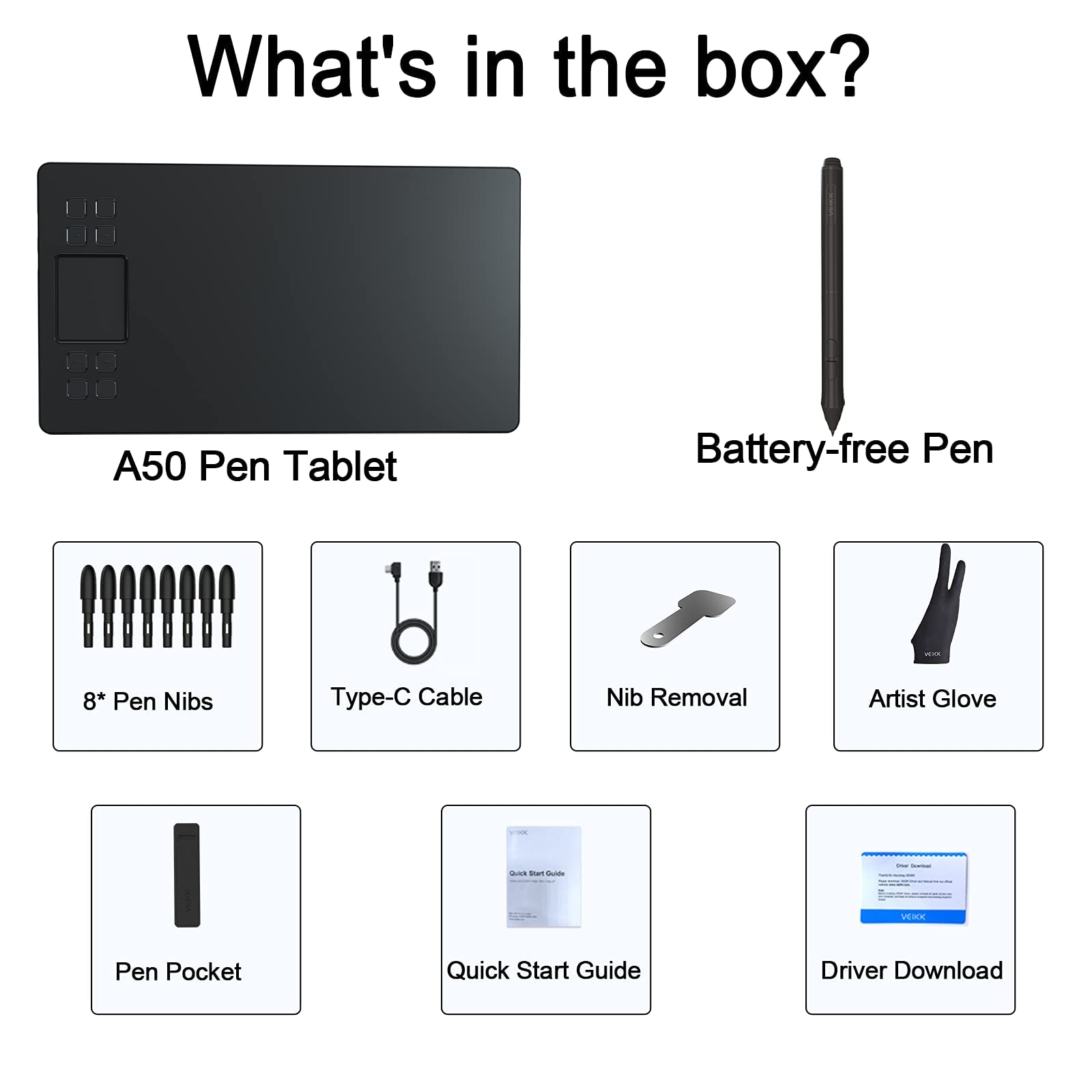 VEIKK Graphic Tablets, A50 10x6 Inch Pen Tablet with Smart Gesture ...