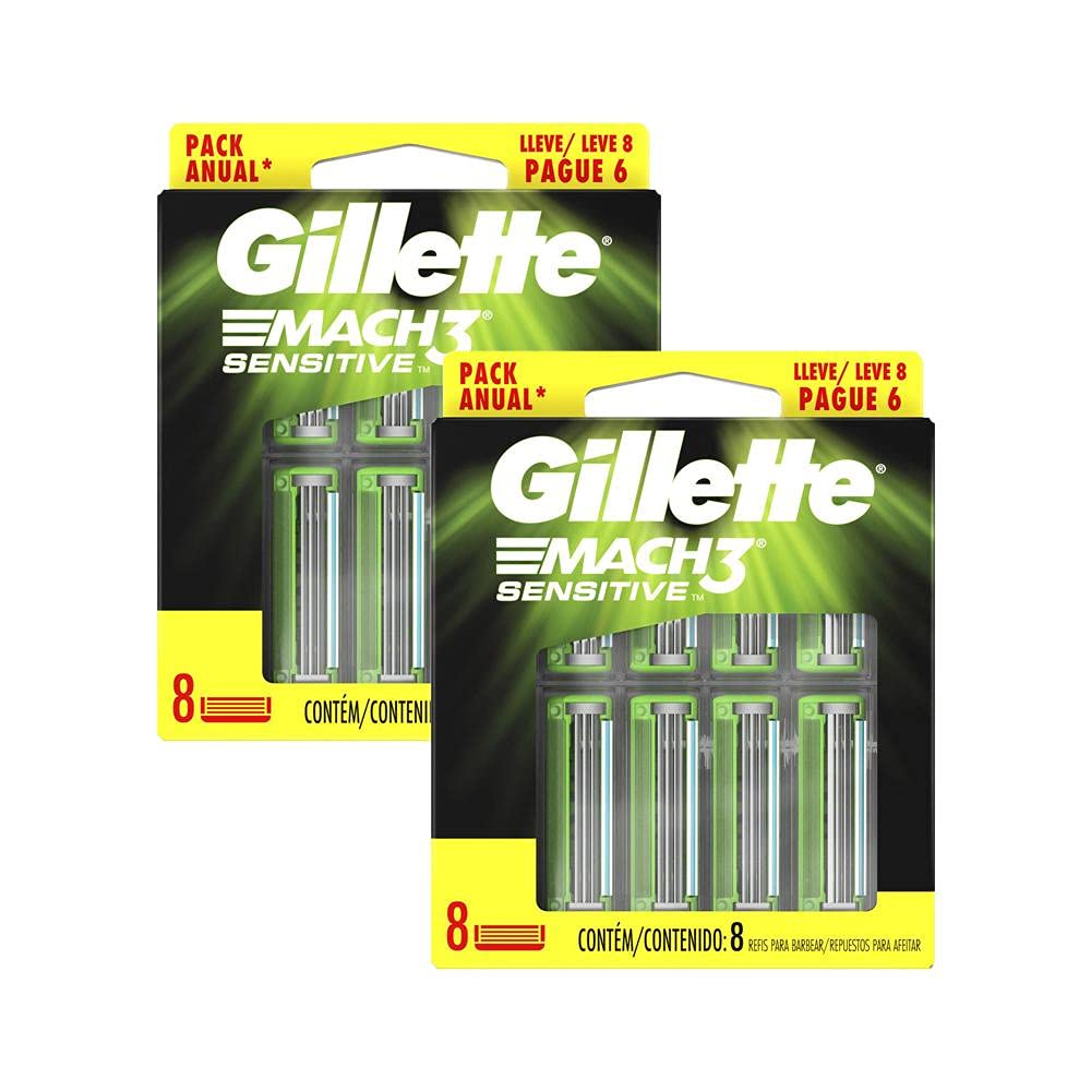 Kit 2 Carga Gillette Mach3 Sensitive 16 unidades : Amazon.com.br: Beleza