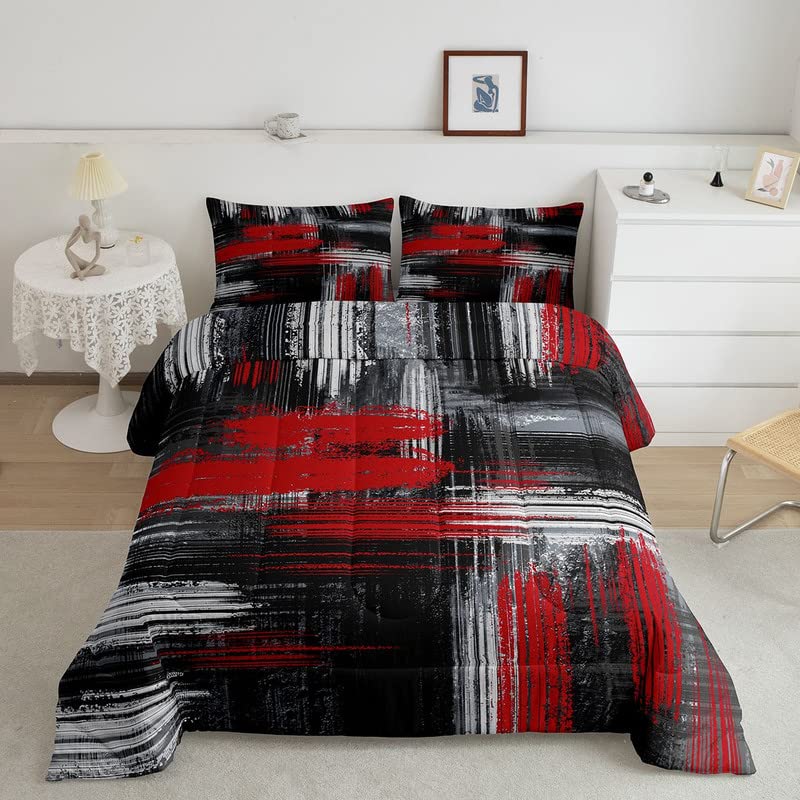 Amazon.com: Feelyou Red Black and Grey Comforter Geometric Artistic ...