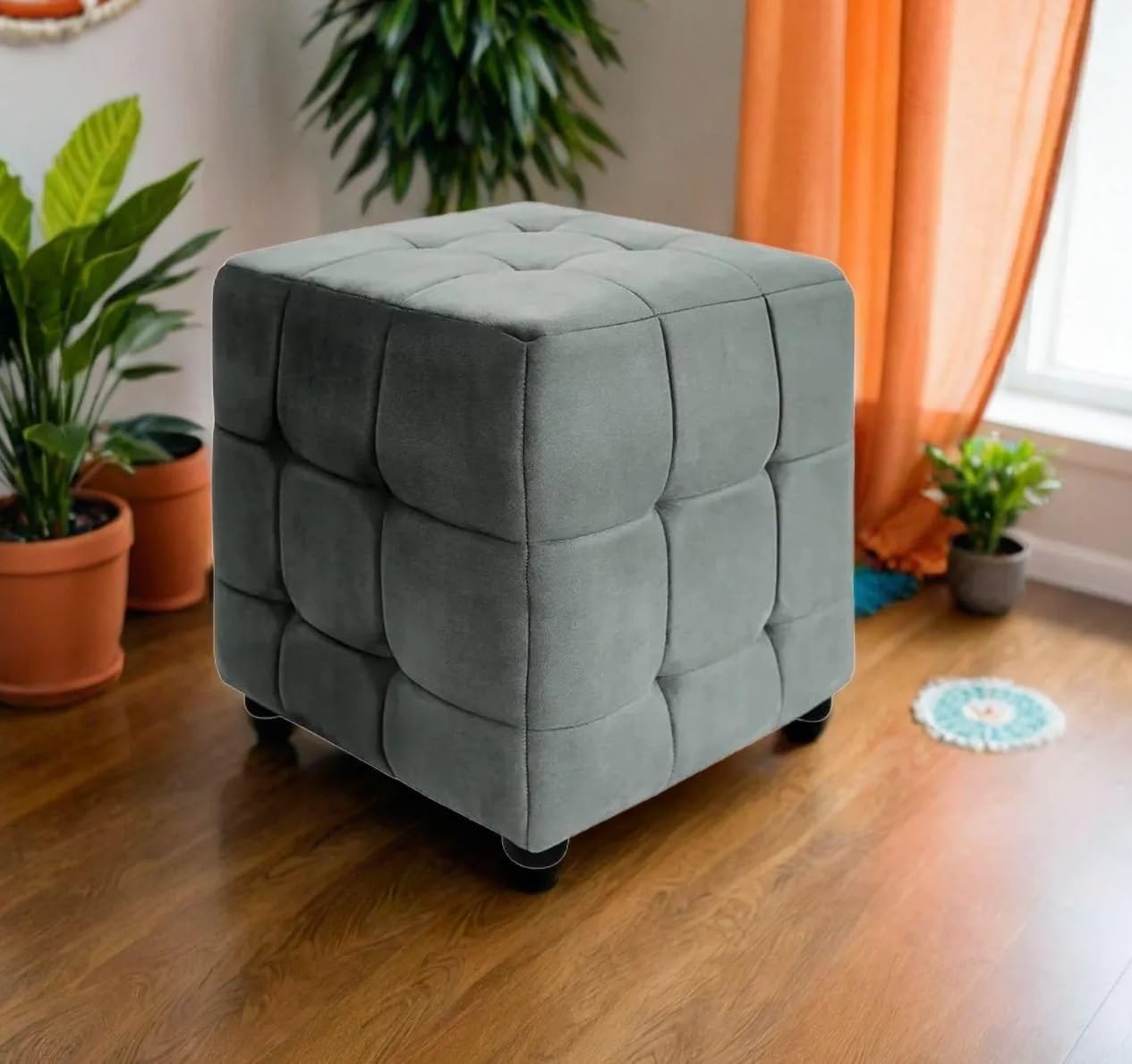 WOOD EMPIRE Ottoman Stool for Living Room | Upholstered Sitting Pouffes Pouffe Puffy for ...