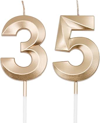 Amazon.com: Champagne Gold 35th & 53rd Birthday Candles for Cakes ...