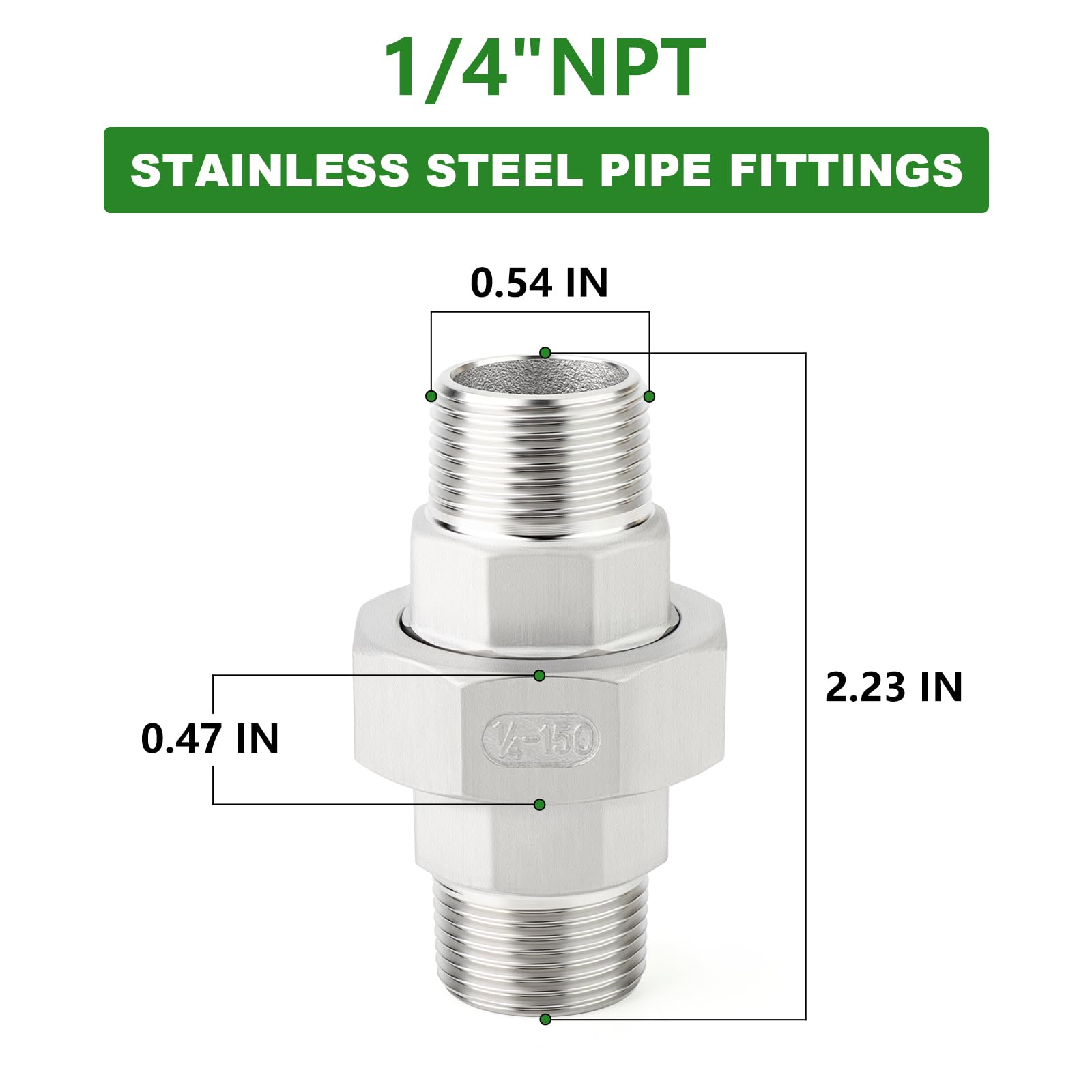 Snapklik.com : 2PCS 304 Stainless Steel Union1/4" NPT Male X 1/4" NPT ...