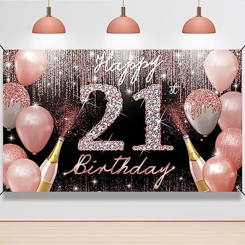 Amazon.com: Happy 21st Birthday Backdrop Banner, 21st Birthday ...