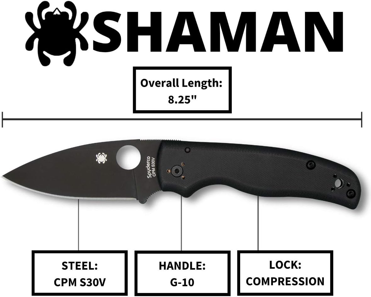 Spyderco Shaman Signature – Cuchillo con hoja de acero negro CPM S30V ...