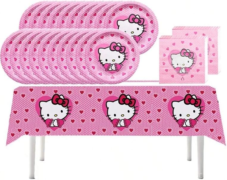 Amazon.com: 41 pcs Kitty Birthday Party Supplies, 20 Plates, 20 Napkins ...