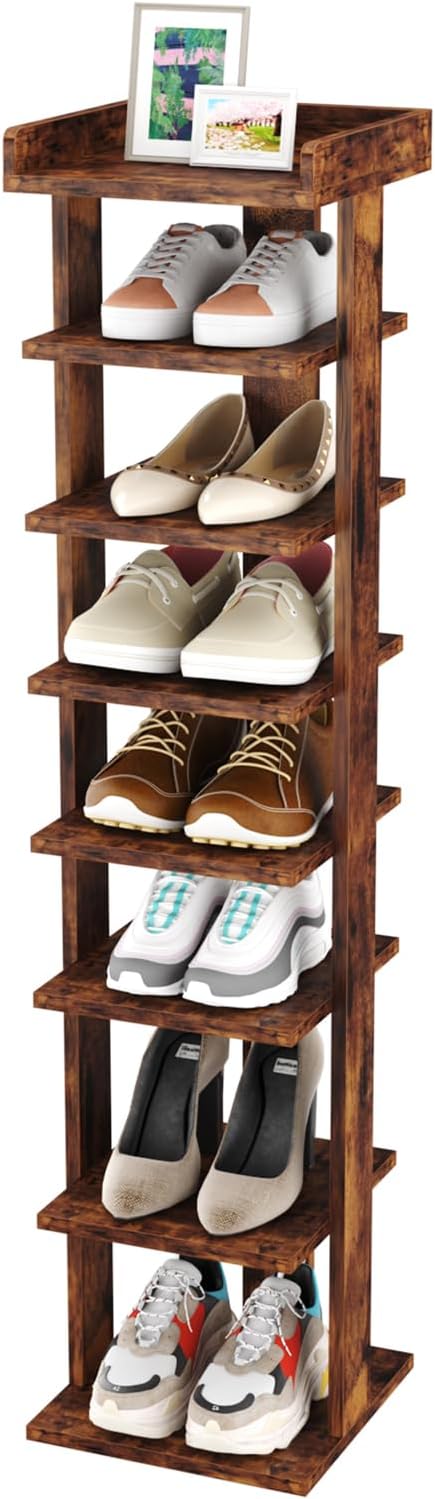 Bamboo Shoe Organizer - 17 Tier Vertical Rack for Small Spaces, Tall ...