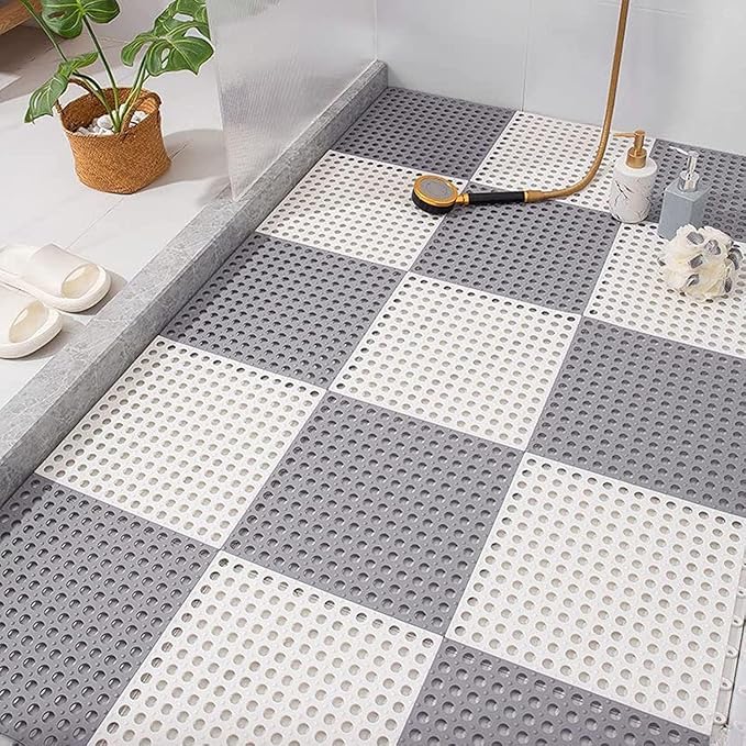 Buy Meakwisht Anti-Slip Bathroom Floor Tile Mat – Interlocking Drainage ...