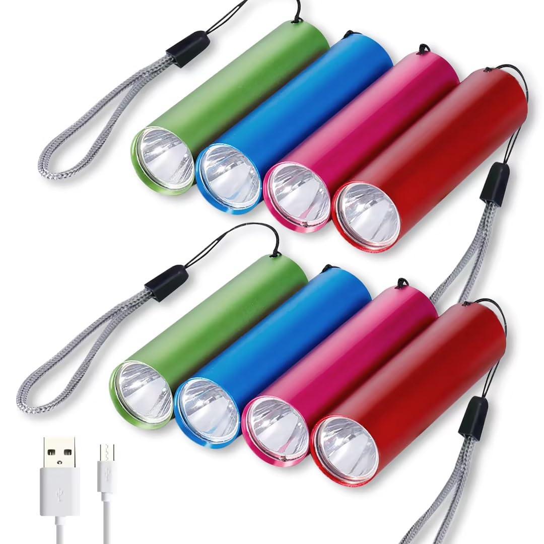 KunHe 8 Pack Small Flashlights, Rechargeable Flashlight Bulk, Colorful ...