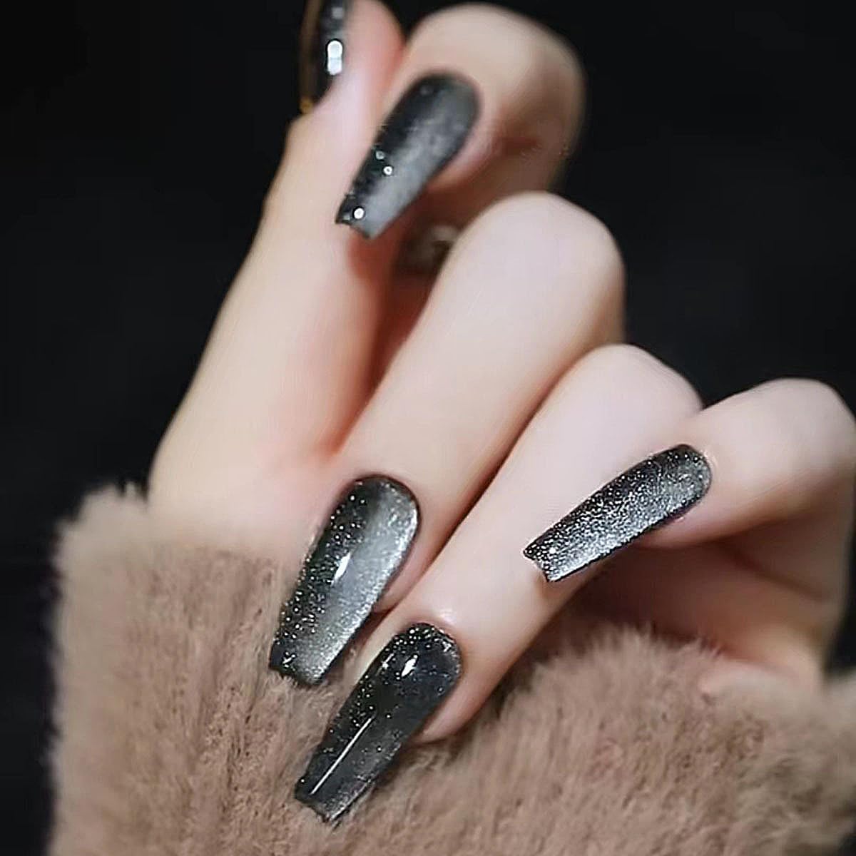 Amazon.com : Grey Press on Nails Long Square Fake Nails False Nails ...