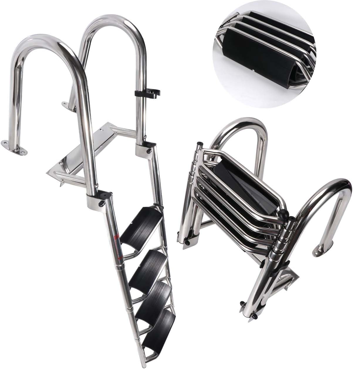 Amazon.com: XMSound 4 Step Stainless Steel Pontoon Boat Ladder, Folding ...