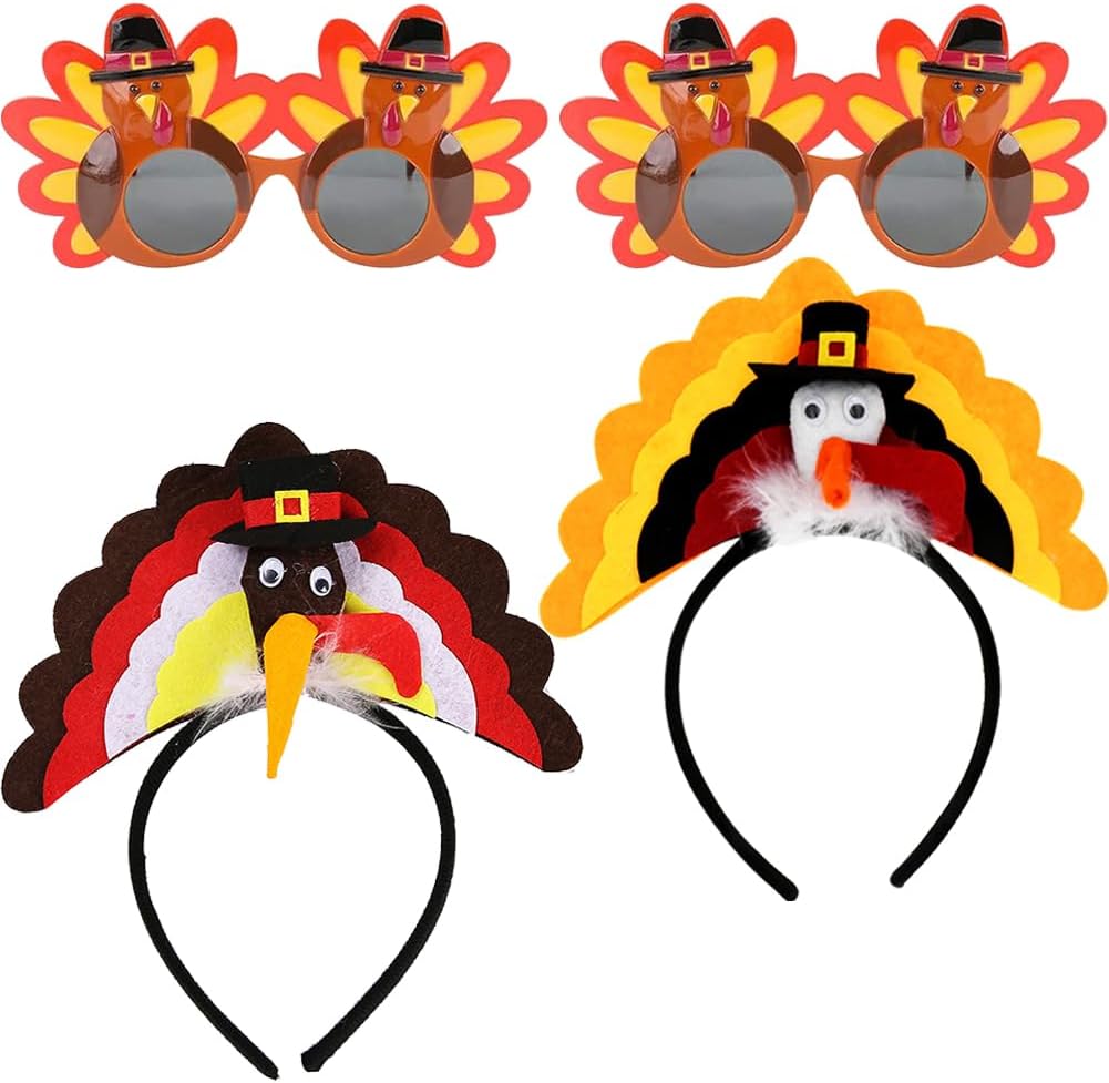 Amazon.com: DINESIL 4 Pieces Thanksgiving Turkey Headbands and Turkey ...