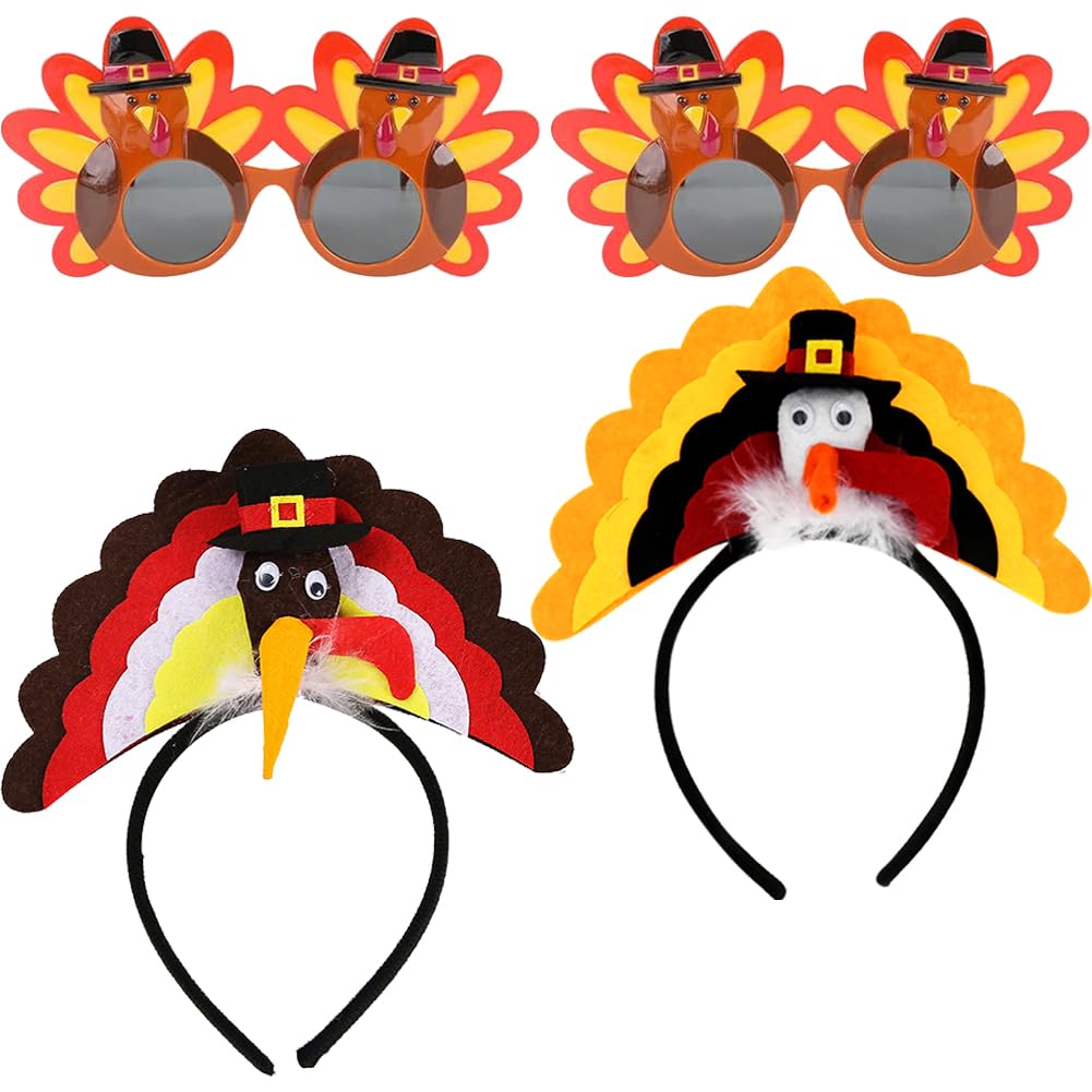 Amazon.com: DINESIL 4 Pieces Thanksgiving Turkey Headbands and Turkey ...