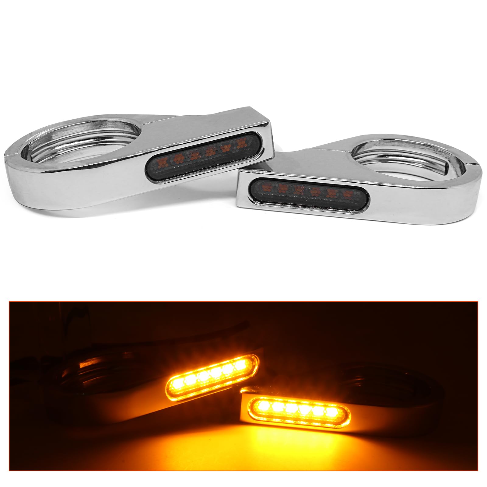 Snapklik.com : Chrome Motorcycle Turn Signals 39mm 41mm Fork Clamp ...