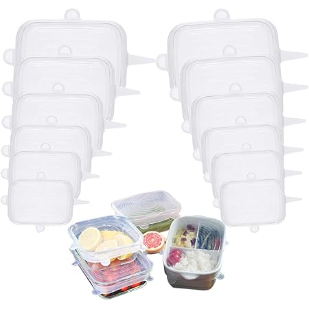 Amazon.com: [12pack] Longzon Silicone Stretch Lids 6 Clear Round 6 Blue ...