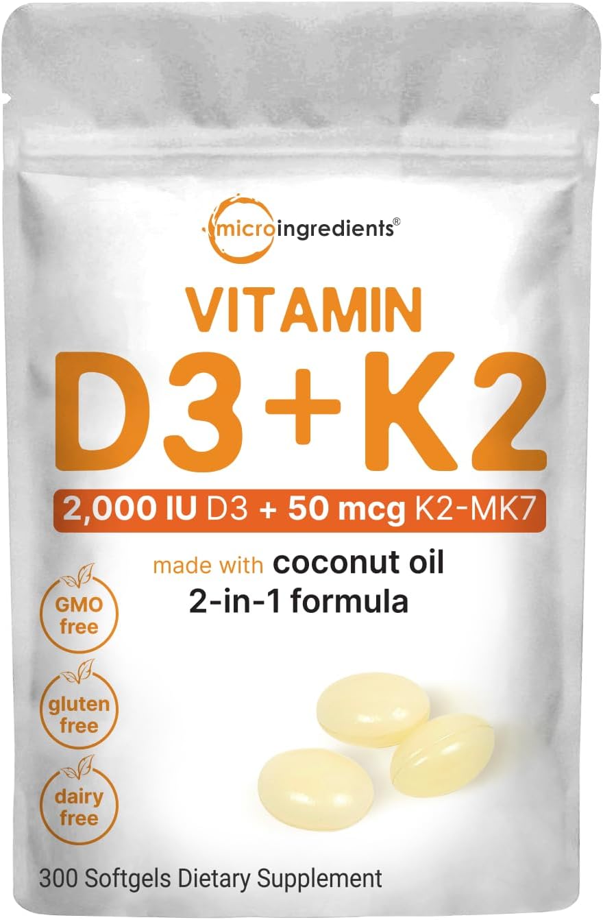 Amazon.com: Vitamin D3 2,000 iu Plus K2 (MK-7) 50 mcg, 300 Virgin ...