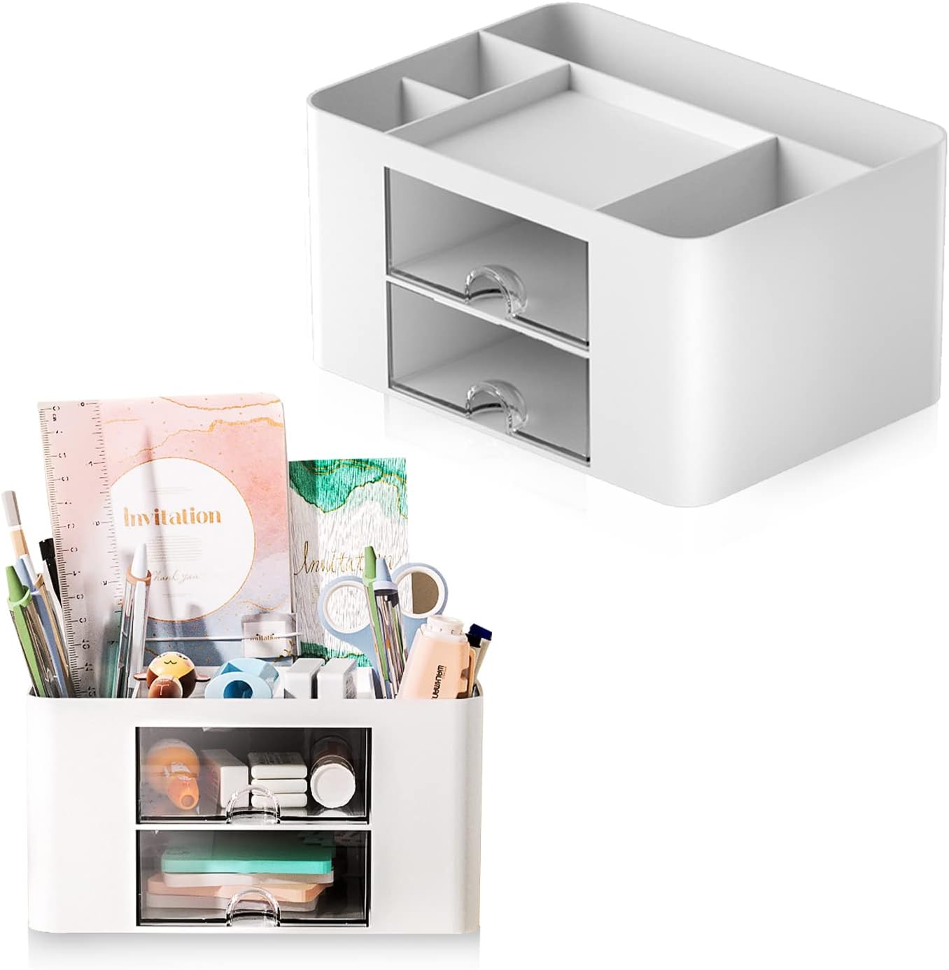 YUE QIN Desk Organiser White Pen Holder for Desk with Drawer Makeup ...