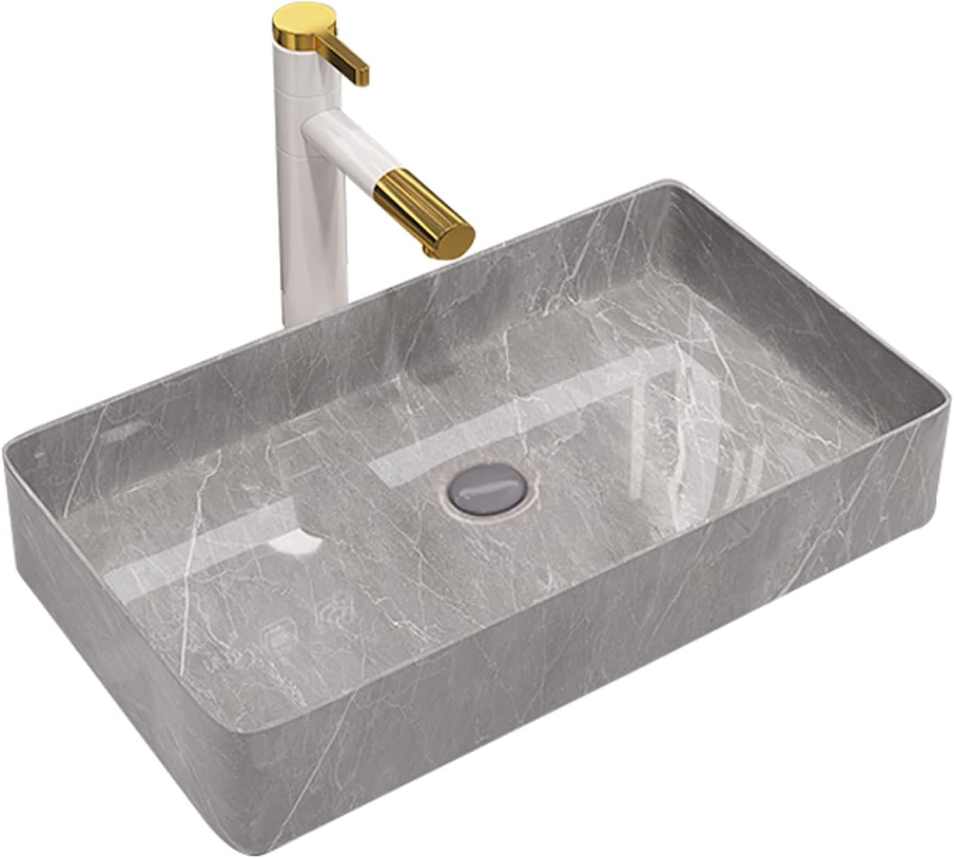 Bathroom Sinks Rectangle Marble Texture Ceramic Vessel Sink 23.6"x 13.7 ...