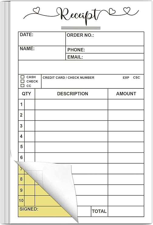5.5 x 8.26 Inch Receipt Pad Receipt Book Order Forms Handheld 2-Part ...