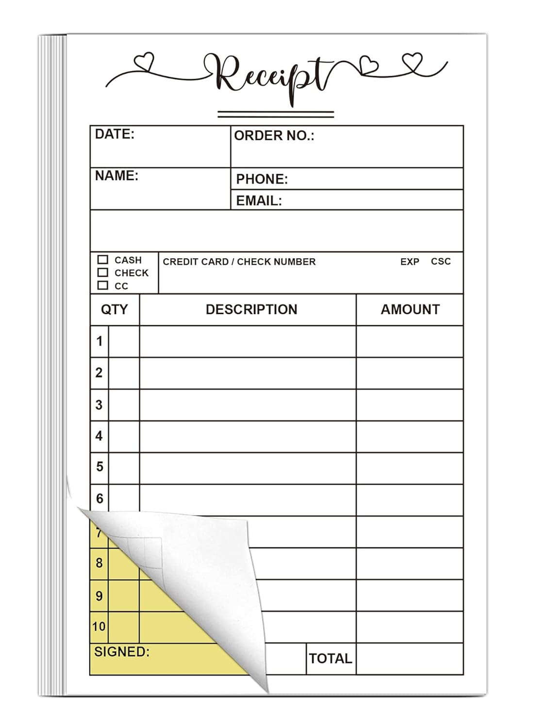 5.5 x 8.26 Inch Receipt Pad Receipt Book Order Forms Handheld 2-Part ...