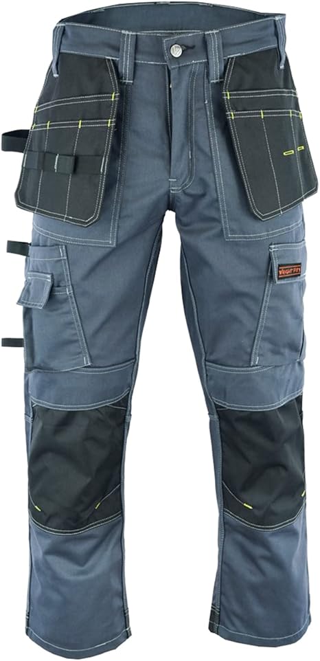 WrightFits Men Pro Builder Work Trousers Black & Grey - Heavy Duty ...
