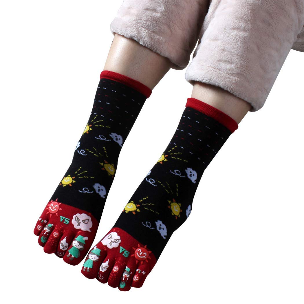 Buy Zoylink Women's Christmas Toe Socks Cute Cartoon Pattern Crew ...