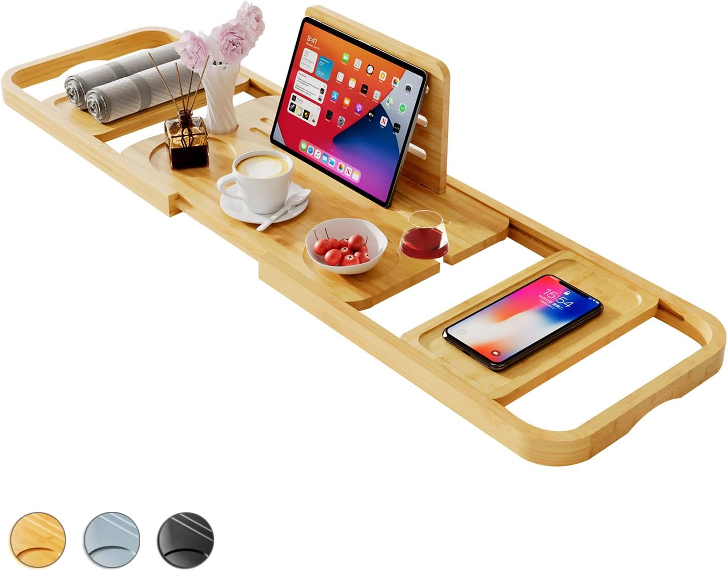 Amazon.com: Premium Bathtub Tray Caddy - Expandable Bath Caddy Tray ...