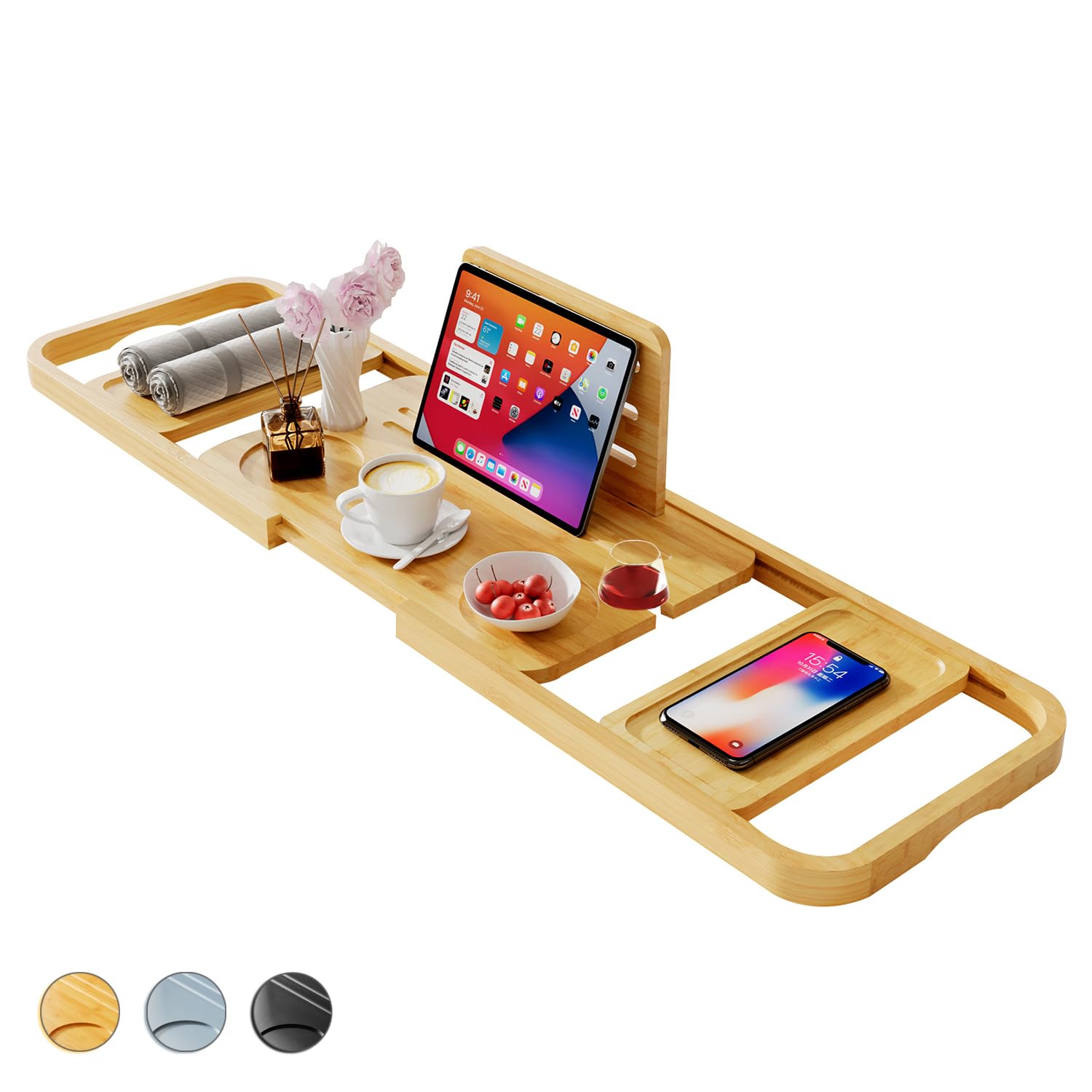 Snapklik.com : Premium Bathtub Tray Caddy - Expandable Bath Caddy Tray ...