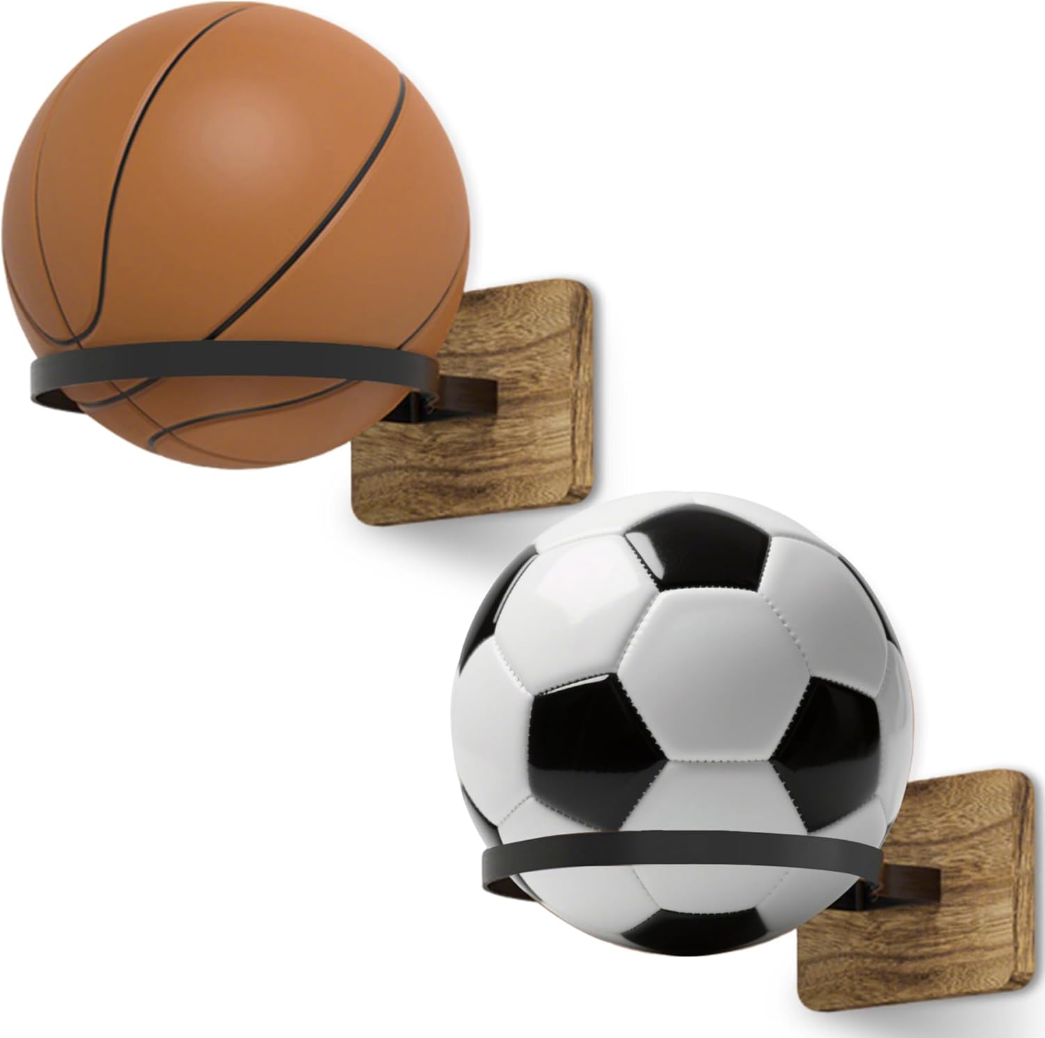 Amazon.com : Daoun Basketball Holder Wall Mount with Wooden Base, 2 Pcs ...