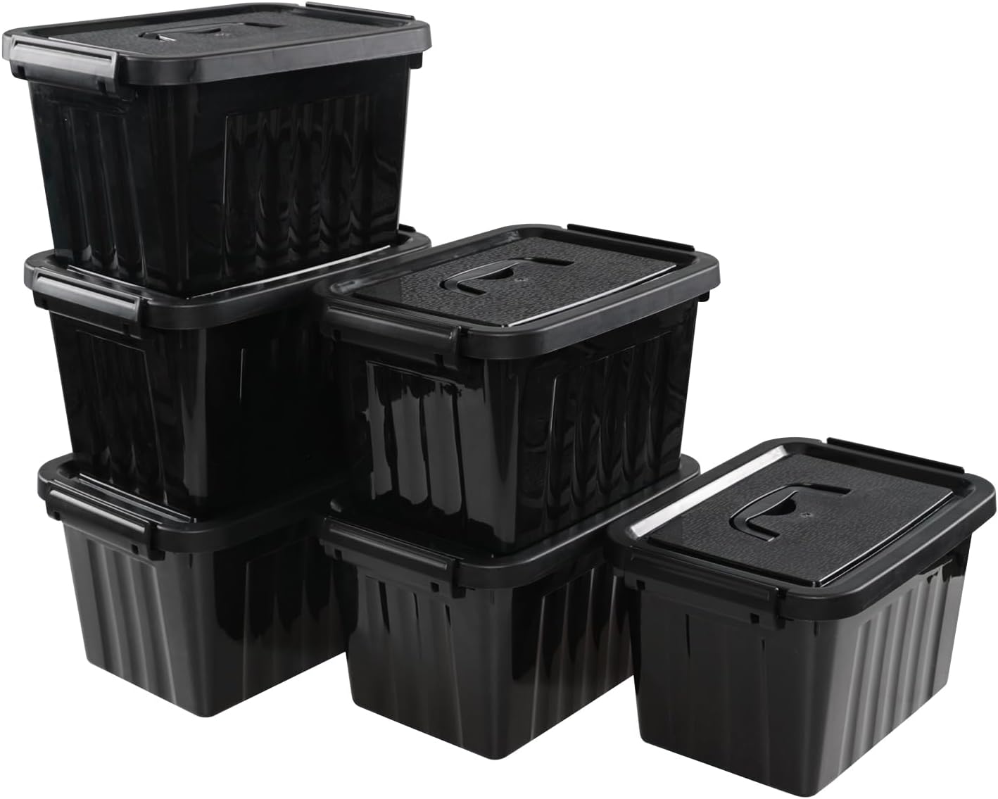 Amazon.com - Buyitt 6 Packs Black Storage Bins with Lids, 6 QT Plastic ...